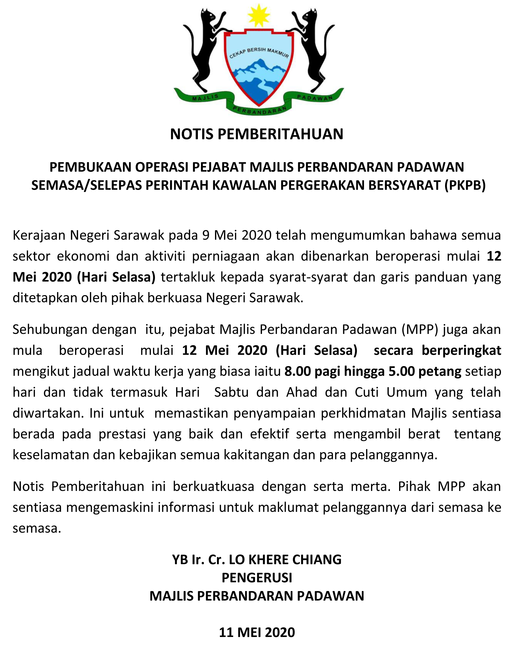 NOTIS PEMBERITAHUAN PEMBUKAAN OPERASI PEJABAT MPP - The Official ...